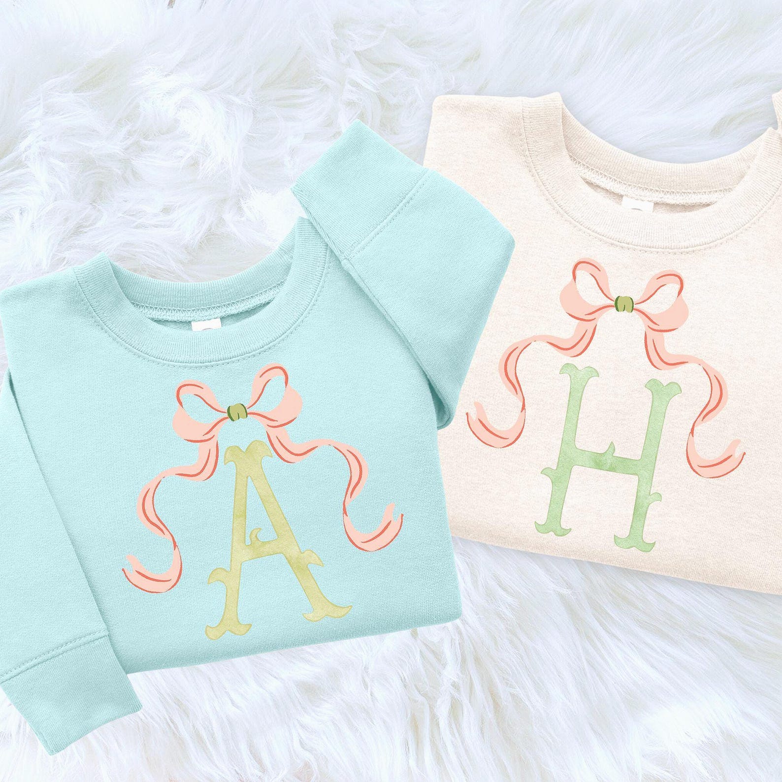 Monogram Bow Sweatshirt for Girls | Custom Initial Crewneck - Etsy