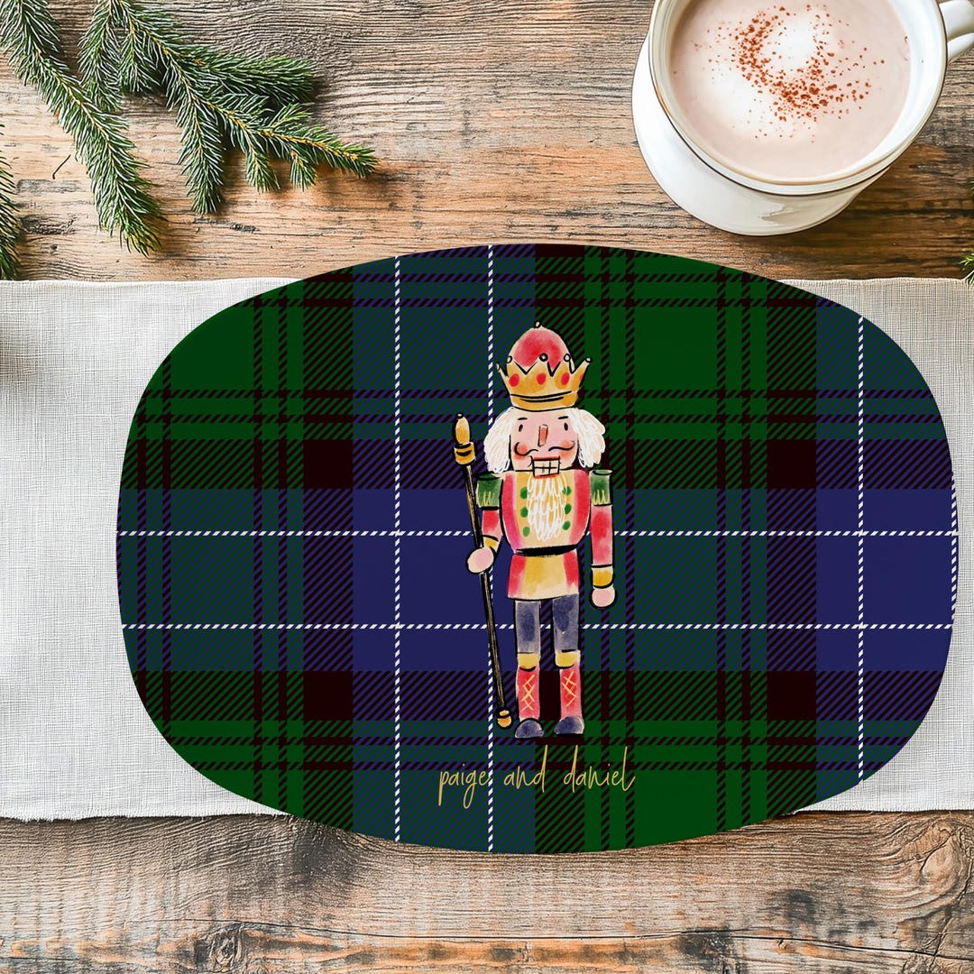 Tartan Nutcracker Christmas Platter – Personalized Holiday Serving Tray ...