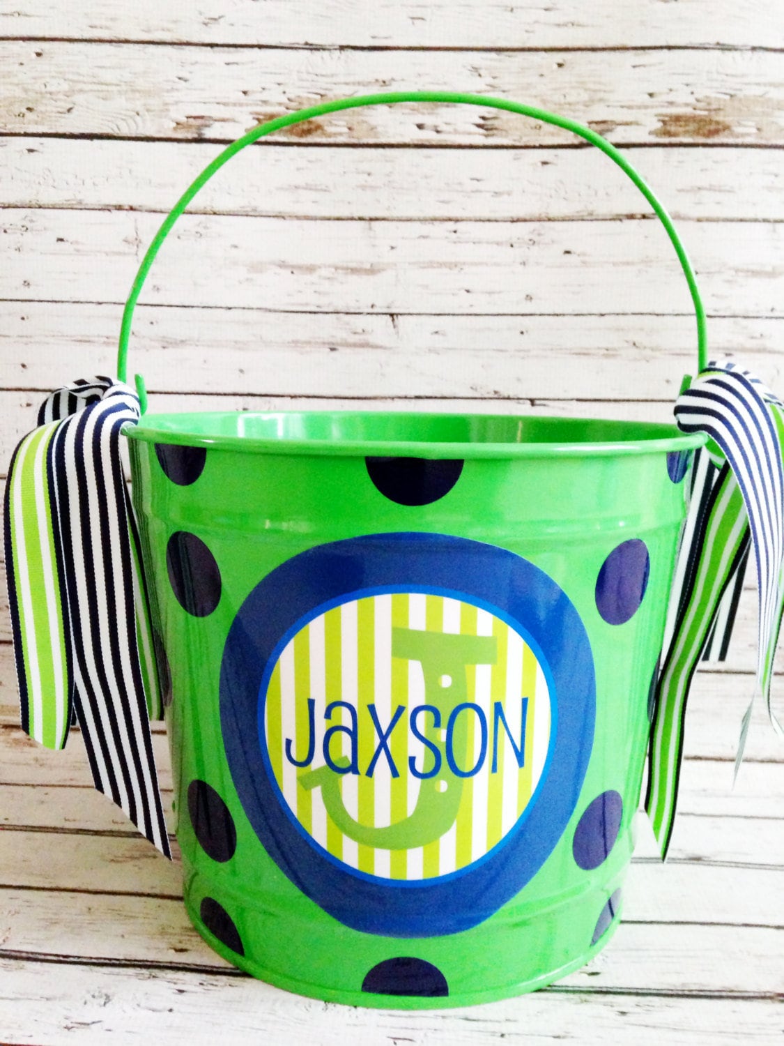Custom 10 QUART Bucket With Stacked Name in Green and Blues - Etsy