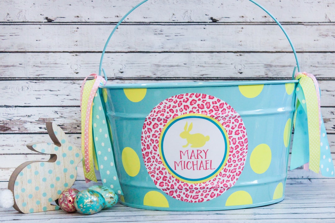 Personalized Leopard Easter Bucket for Girls, Easter Bunny Basket ...
