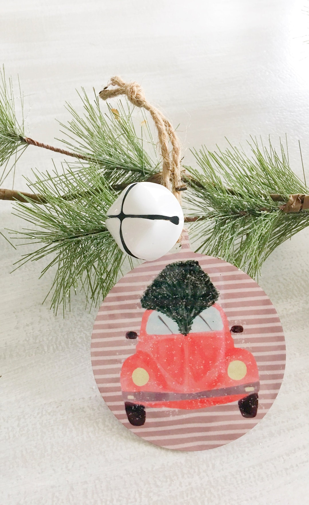 Volkswagen Bug Ornament, VW Car With Tree on Top Christmas Ornament ...