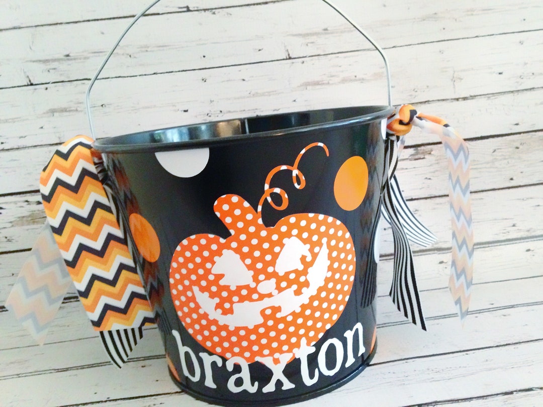 Personalized Halloween Jack O Lantern Bucket for Trick or Treating - Etsy