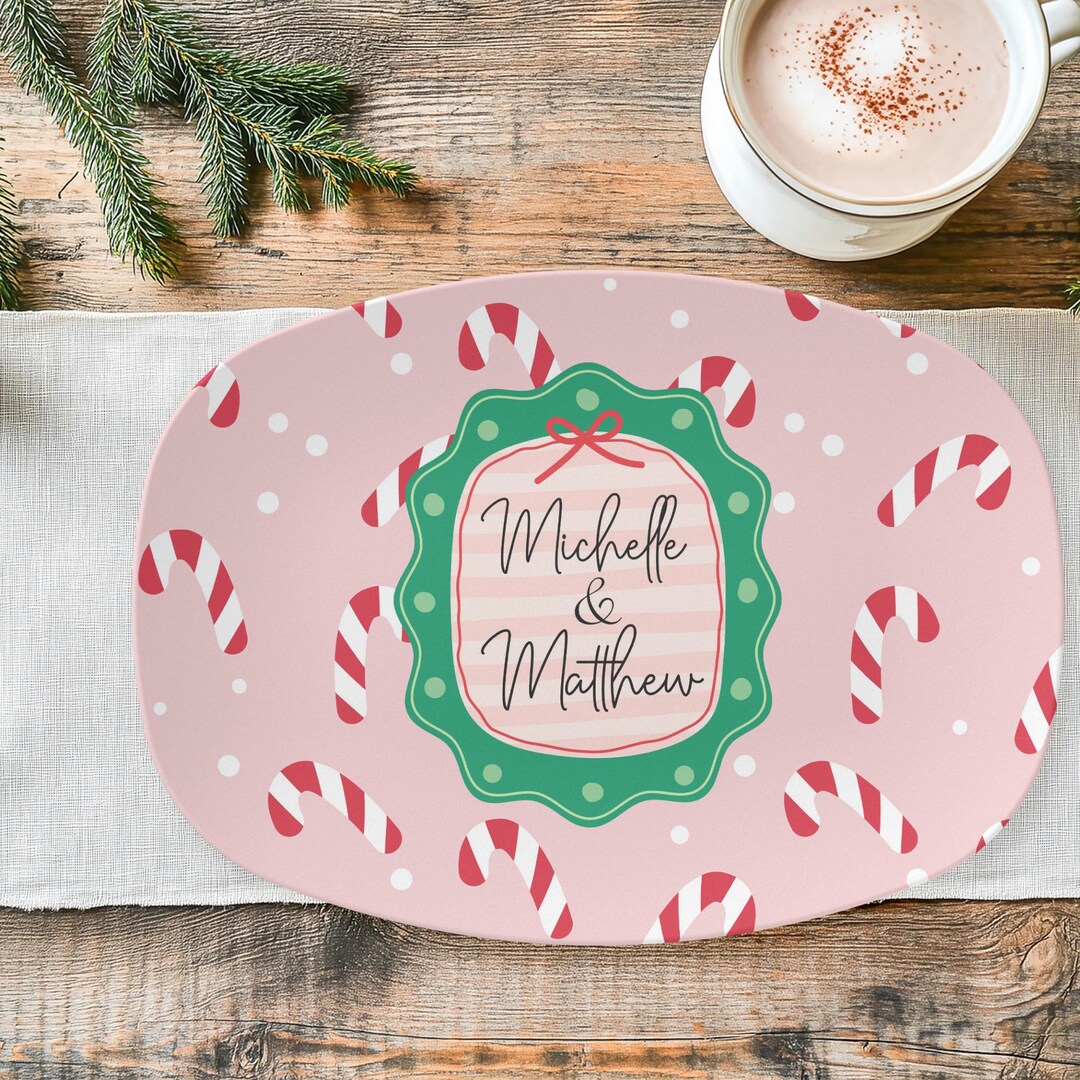 Candy Cane Couple Christmas Platter – Personalized Holiday Serving Tray ...