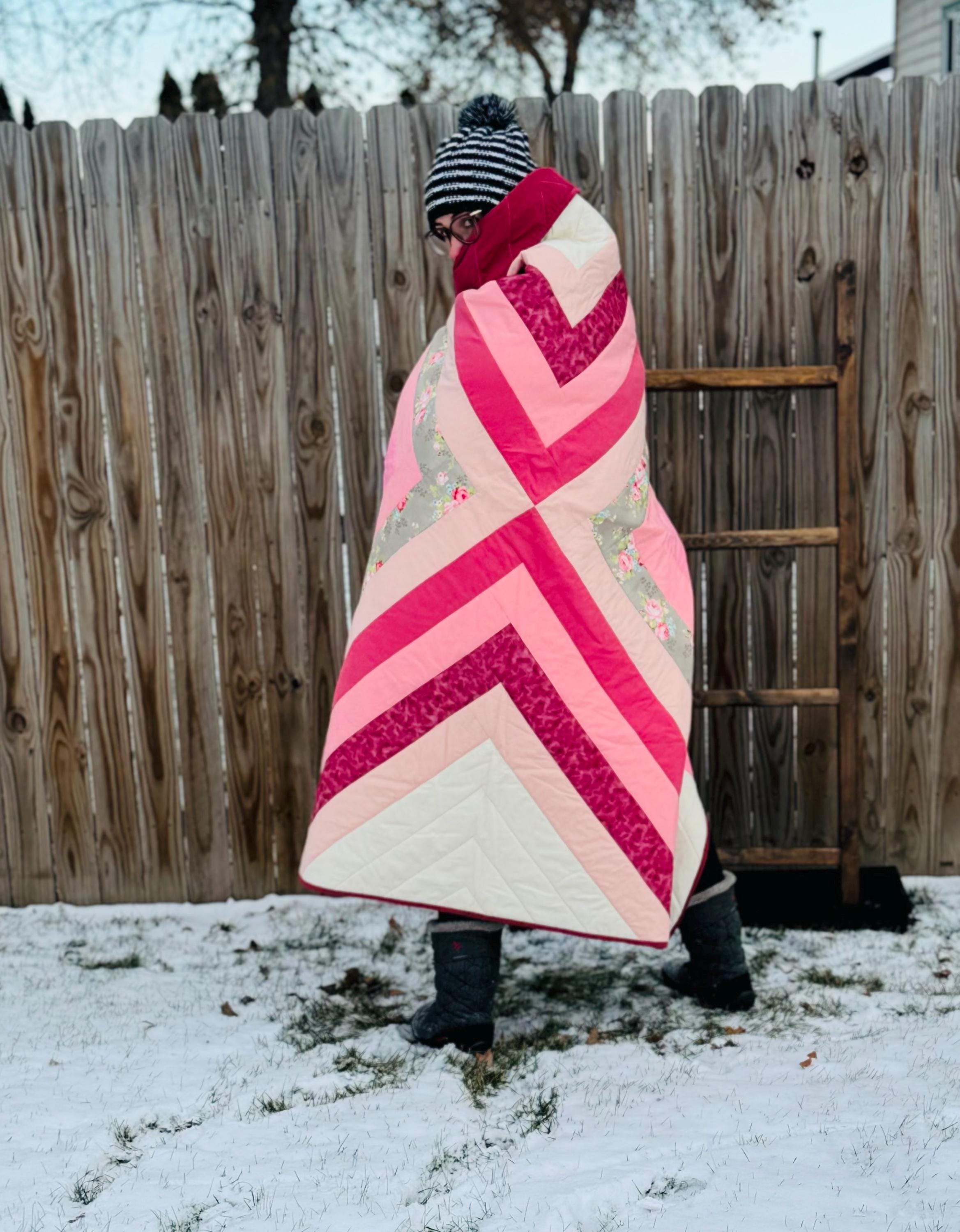 Handmade Pink, Cream, and Rose Throw Quilt 60”x60”. High Quaility 100% ...