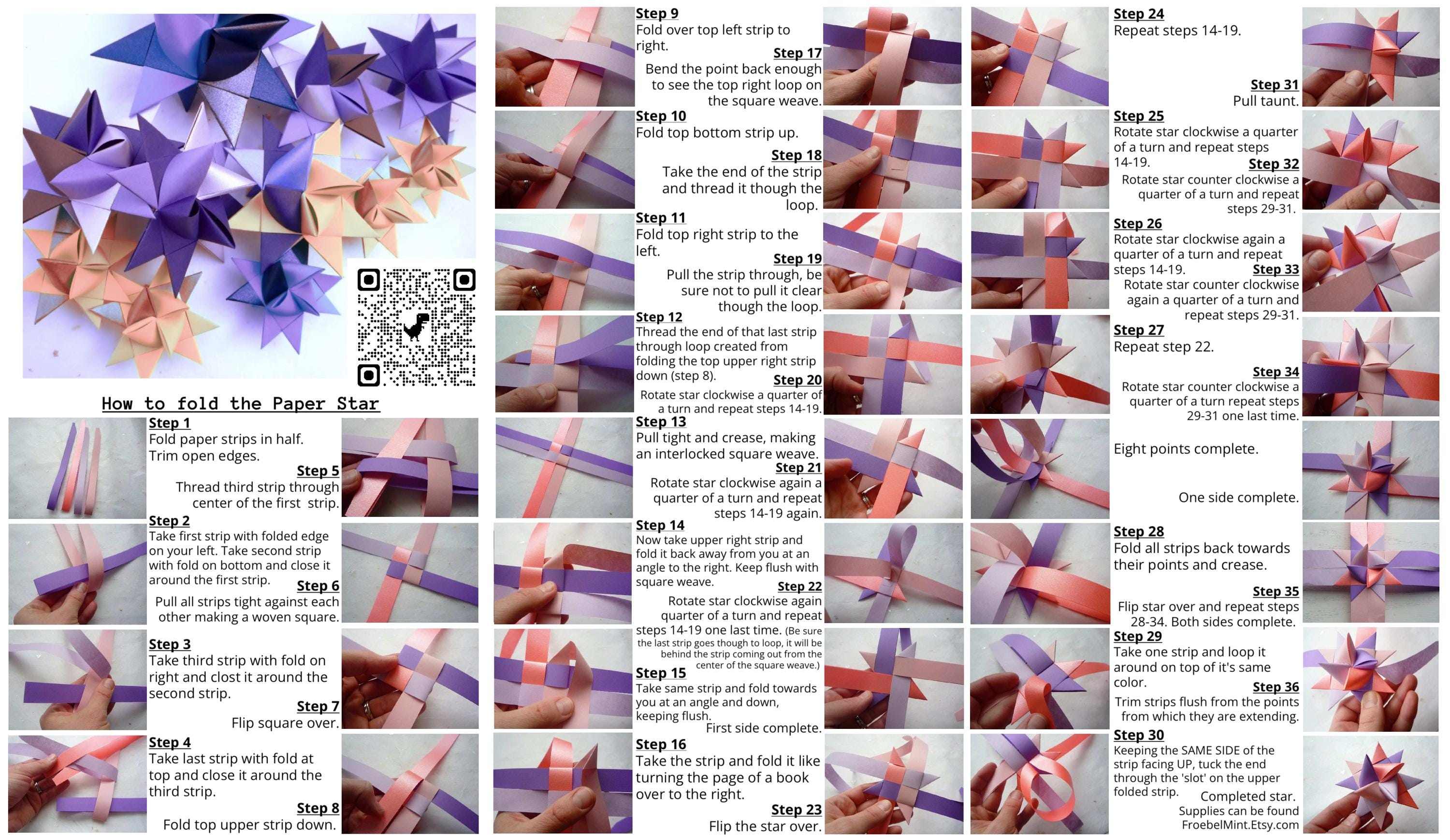 Paper Star Kit~ Froebel Paper Strips & Instructions (100ct) Red/white ...