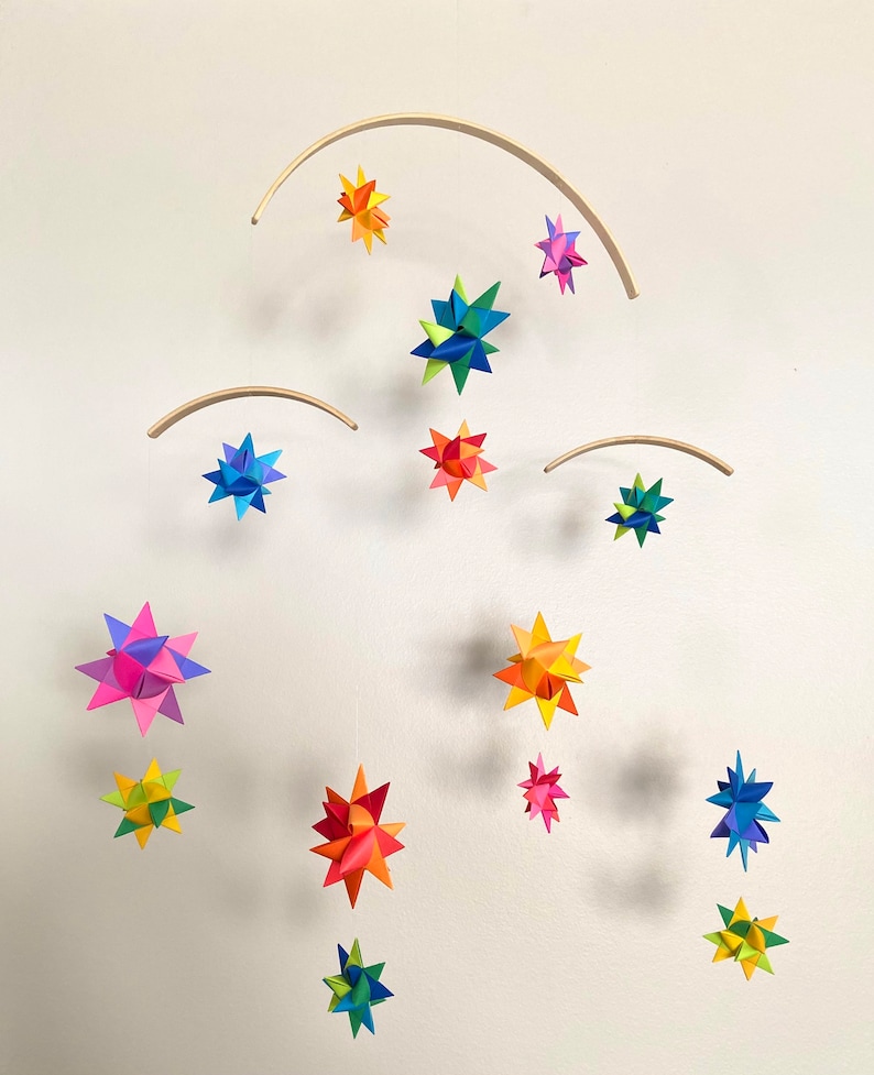 Origami Paper Stars Nursery Mobile constellation Rainbow - Etsy
