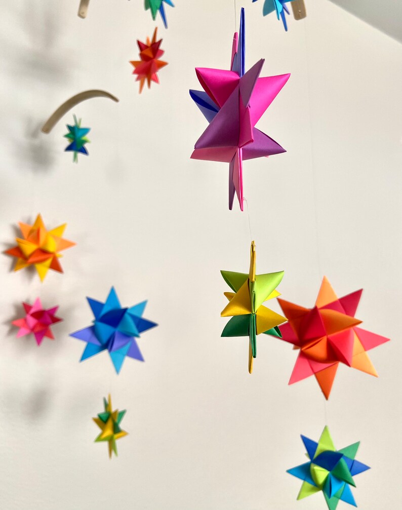 Origami Paper Stars Nursery Mobile constellation Rainbow - Etsy