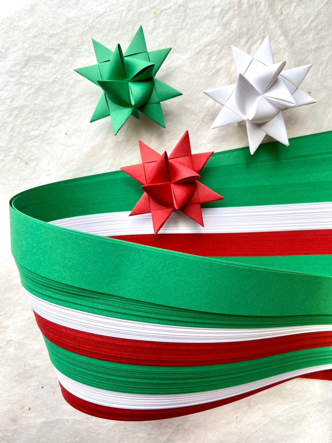 Red, Green, White Froebel Moravian German Star Paper Strips Origami ...