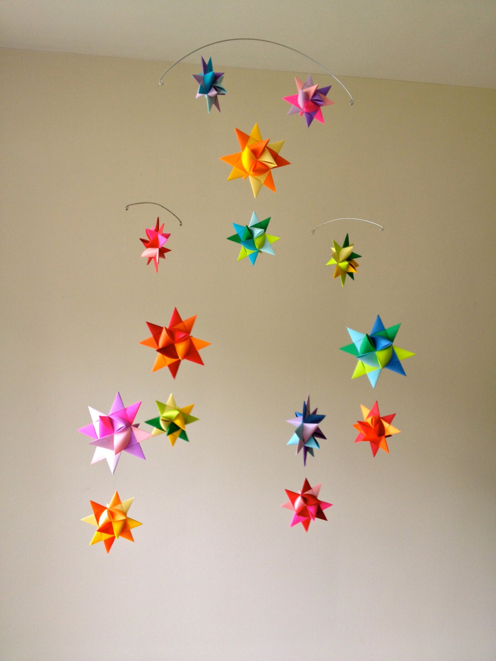 Hanging Nursery Origami Star Mobile 'vela' Rainbow | Etsy