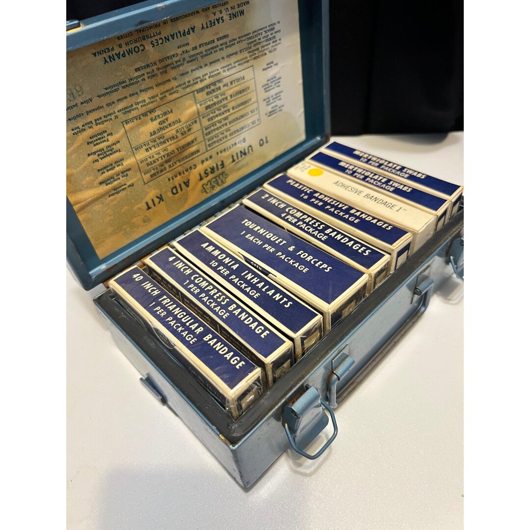 Vintage MSA First Aid Kit Mine Safety Appliances Co. Steel Box Full ...