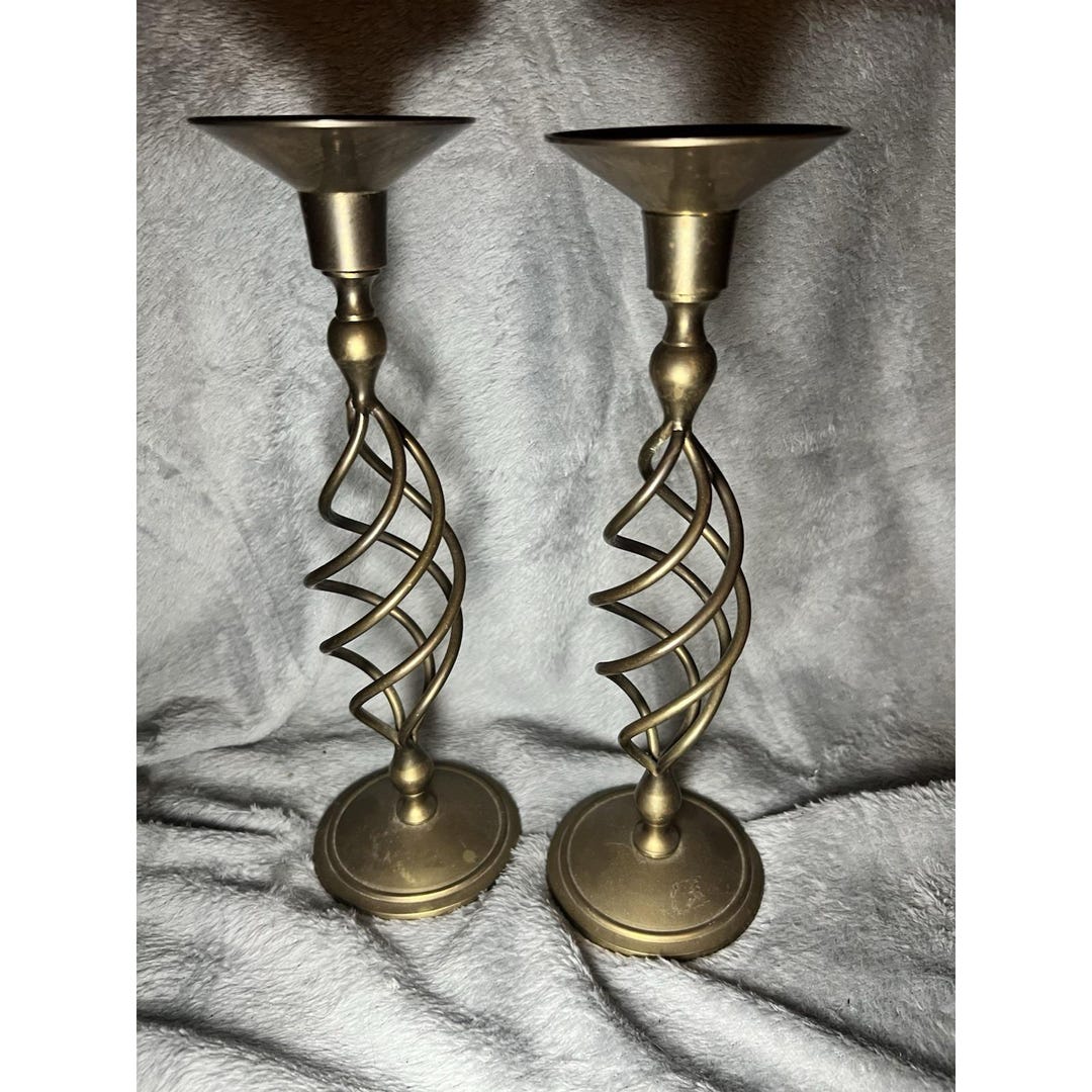 Vintage Brass Spiral Candlesticks Pair 11 " India Mid Century Modern ...
