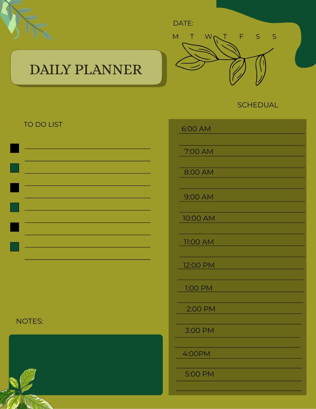 Aesthetic Green Daily Planner | Printable Daily Schedule | To-do List ...