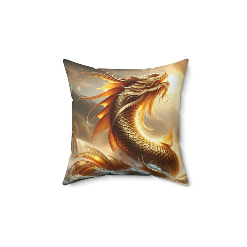 Folklore the Waterfall Legend Golden Dragon Pillow Spun Polyester ...