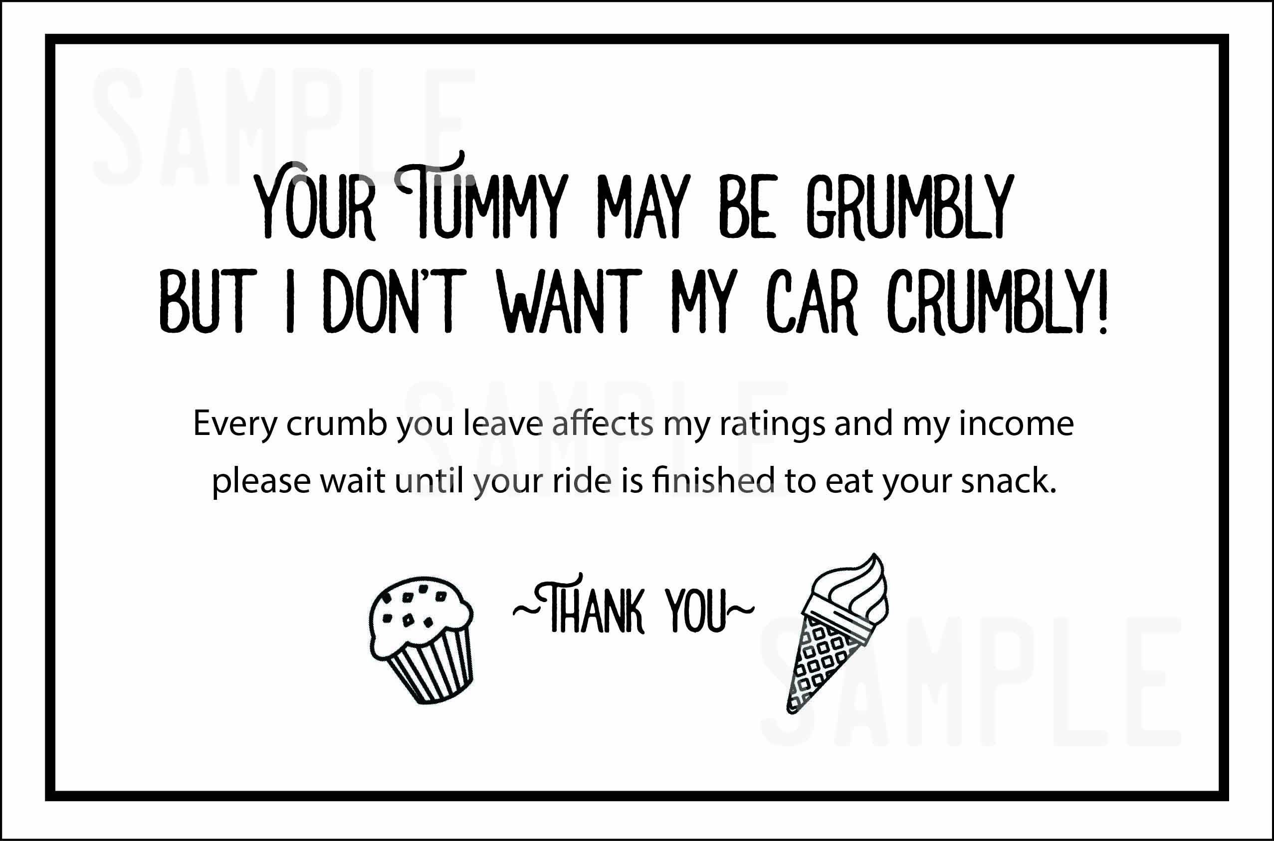 Buy Humorous Please Don't Eat in My Car Sign for Lyft & Uber Drivers ...