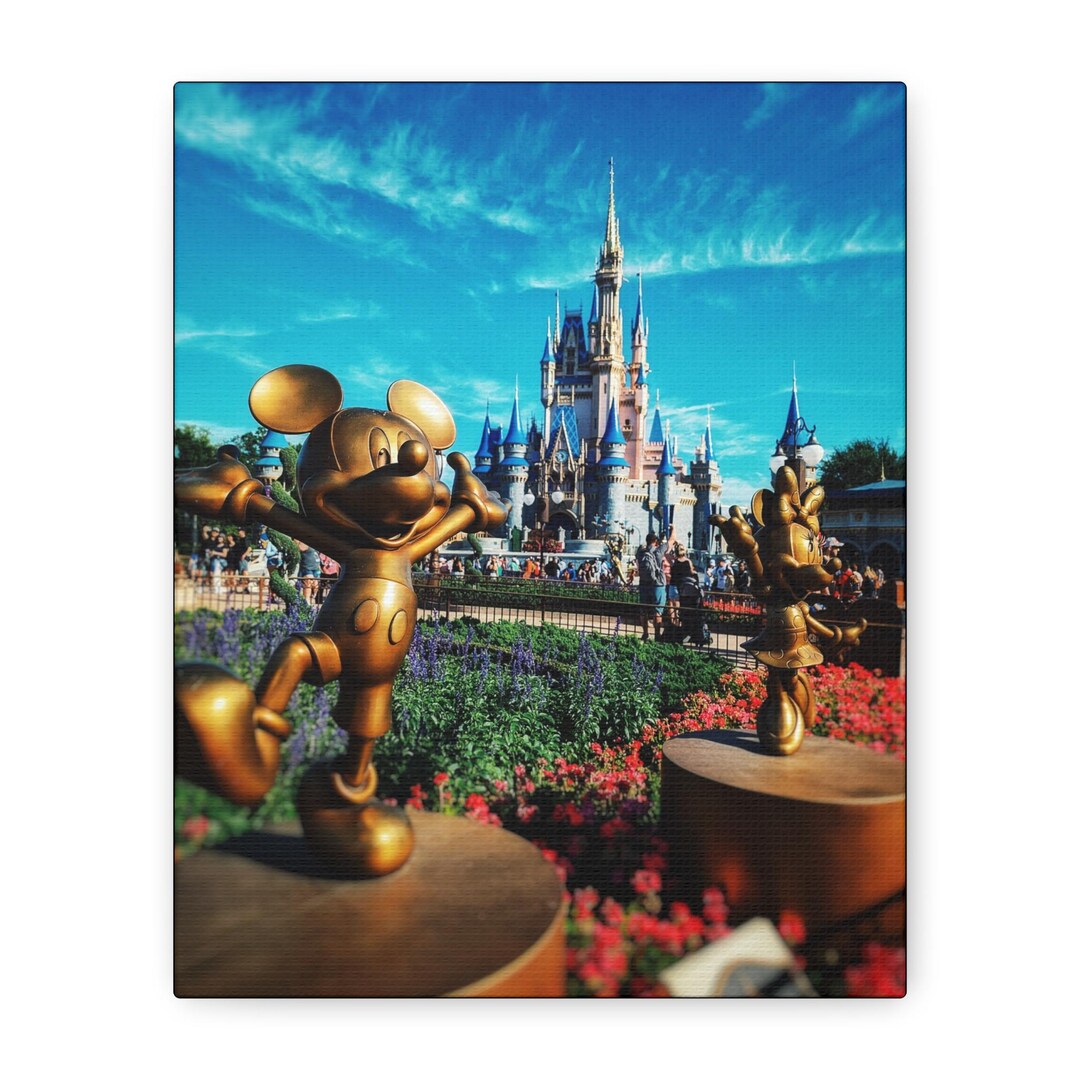 Gold Mickey Statues With Castle Backdrop Matte Canvas - Etsy