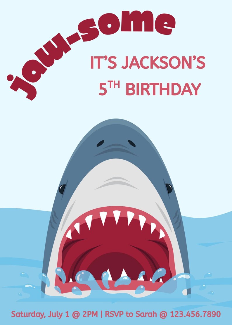 Shark-theme Birthday Party Invite | Canva Editable PDF | Instant ...