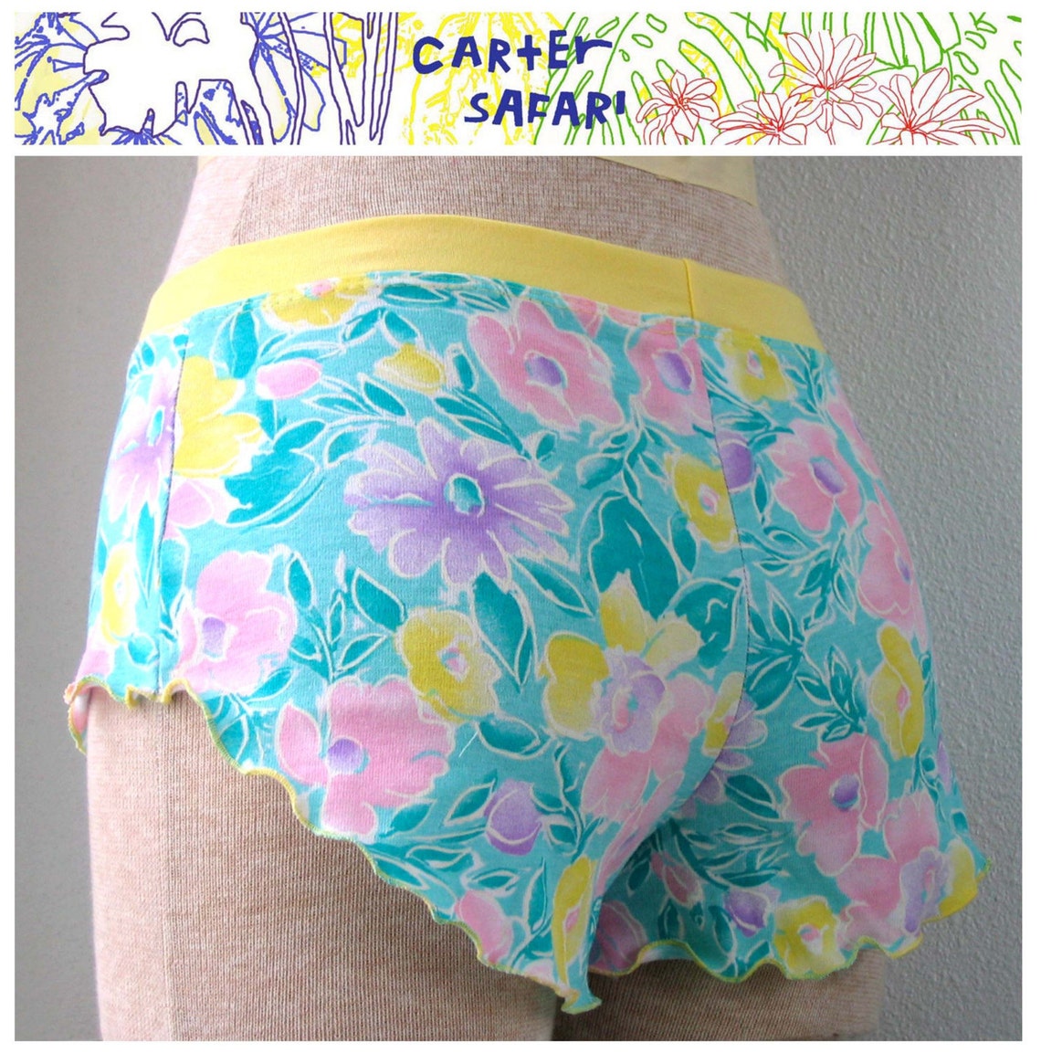 Yellow Vintage Floral Frilly Tap Short M Underwear Panties Etsy
