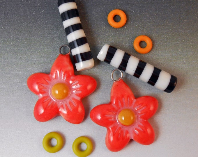 Flower Power Earring Kit - Handmade Ceramic Flower Charms and Striped ...
