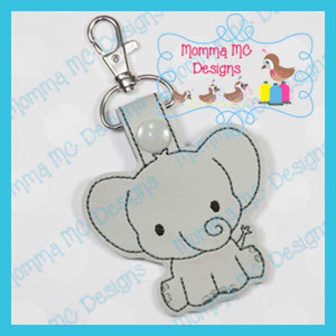 Elephant Key Fob Snap Tab Machine Embroidery Design - Etsy