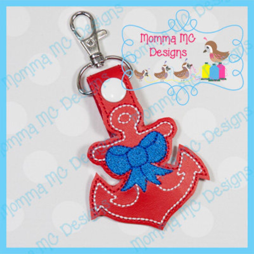 Anchor With Bow Key Fob Snap Tab Machine Embroidery Design - Etsy