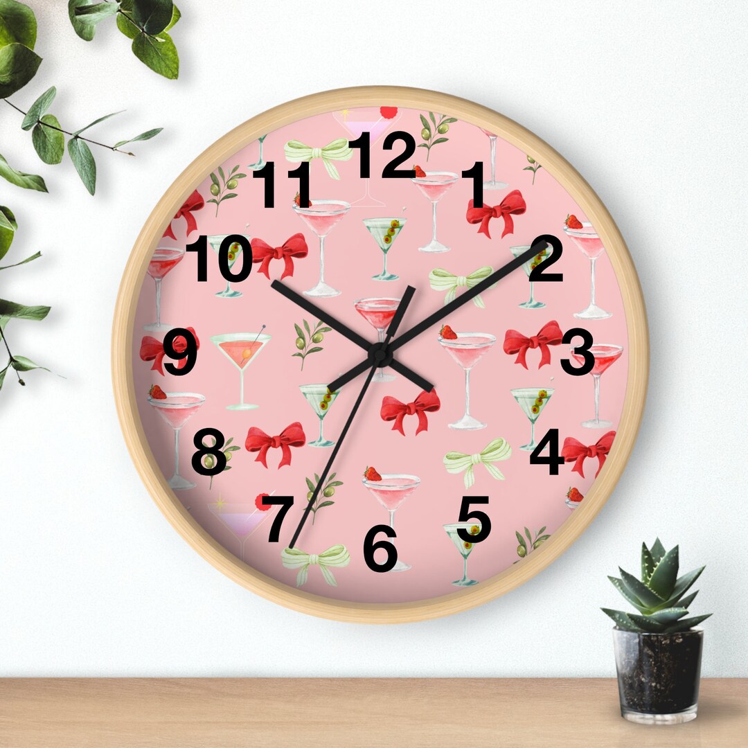 Martini Decor Wall Clock, Cocktail Wall Clock, Kitchen Wall Decor, Bar ...