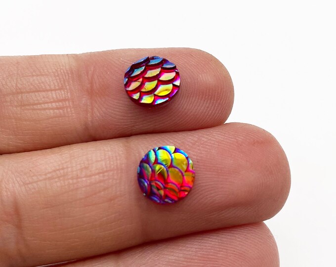 Ten Round Flatbacked 8mm Resin Dark Red Fish Snake Scale Cabochons ...
