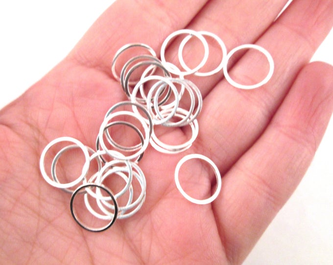 50 Silver Plated 12mm Circle Connectors, Round Linking Ring Pendant ...