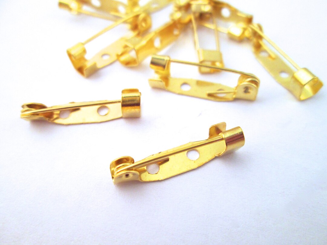 25 Gold Plated Pin Backs, Brooch Pins, 20mm Long, 5mm Wide, 5mm Thick ...