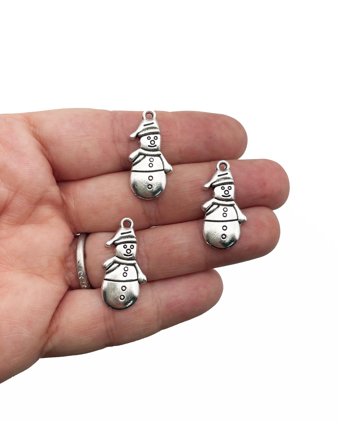 10 Antique Silver Frosty the Snowman 25mm or 1 Inch Christmas X-mas ...