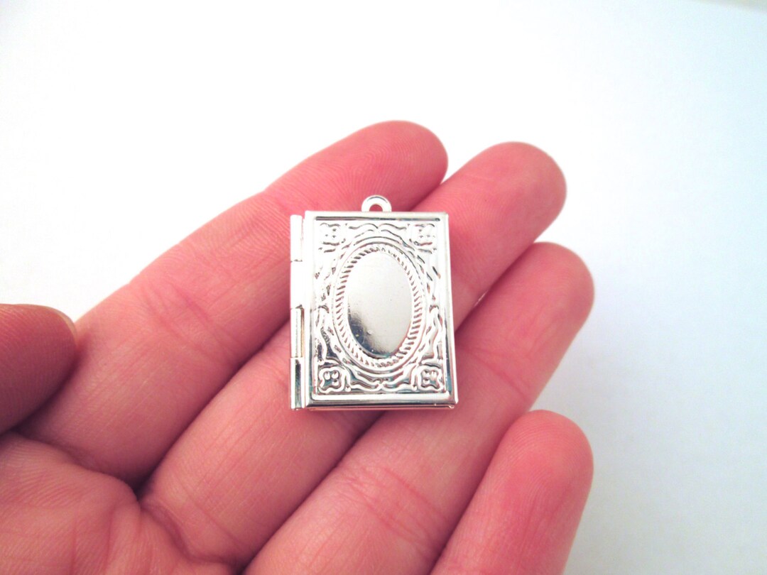 Larger Size 26mm Silver Plated Book Lockets Pendant Charms, 26x20mm ...