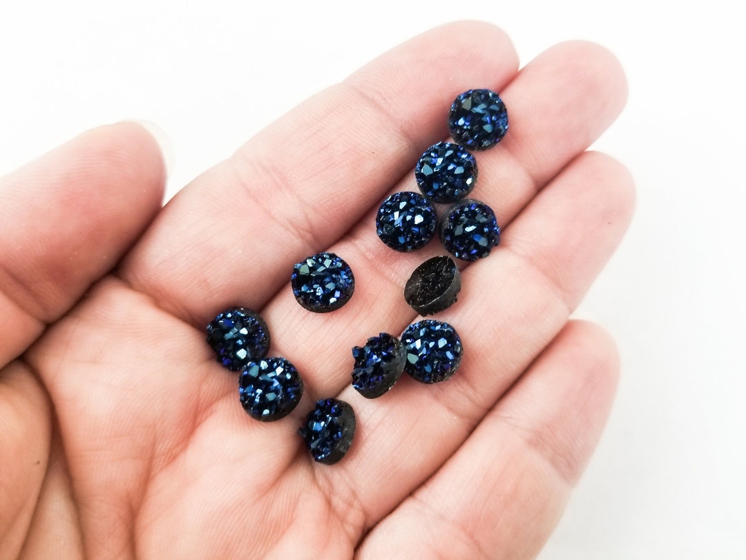 10 Round Dark Blue Chunky 8mm Resin Flat Backed Druzy Cabochons ...