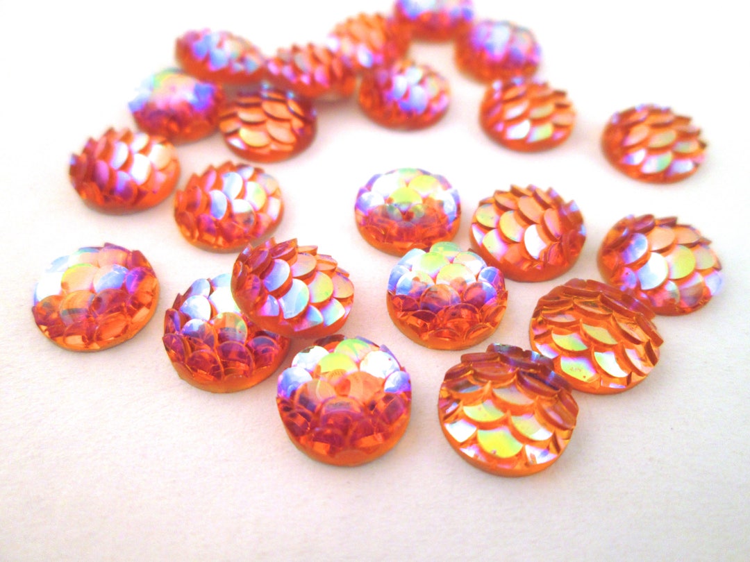 Ten 8mm Orange Fish Scale Cabochons Mermaid Cabochons H407 - Etsy