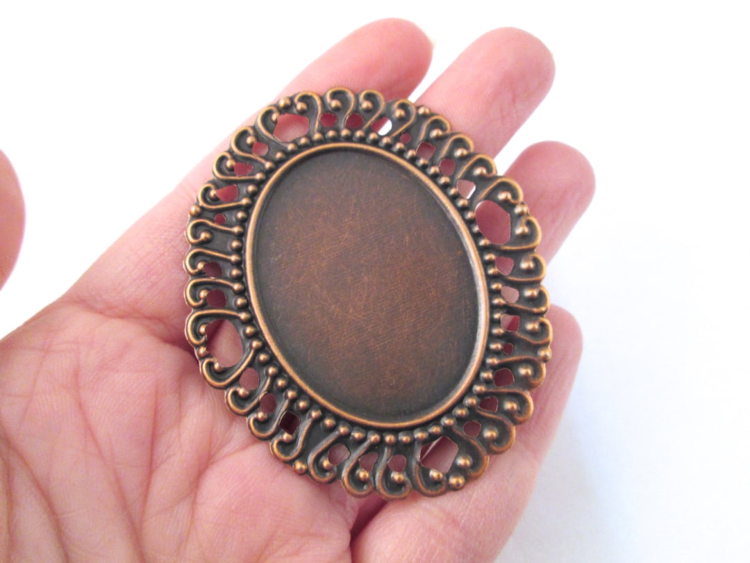 Huge 30x40mm Oval Copper Filigree Bezel Connecter Charm Settings for ...