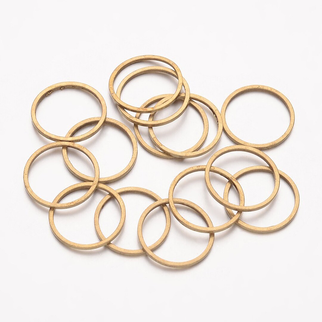 50 Raw Brass 14mm Circle Connector Charms, Bronze Round Linking Ring ...
