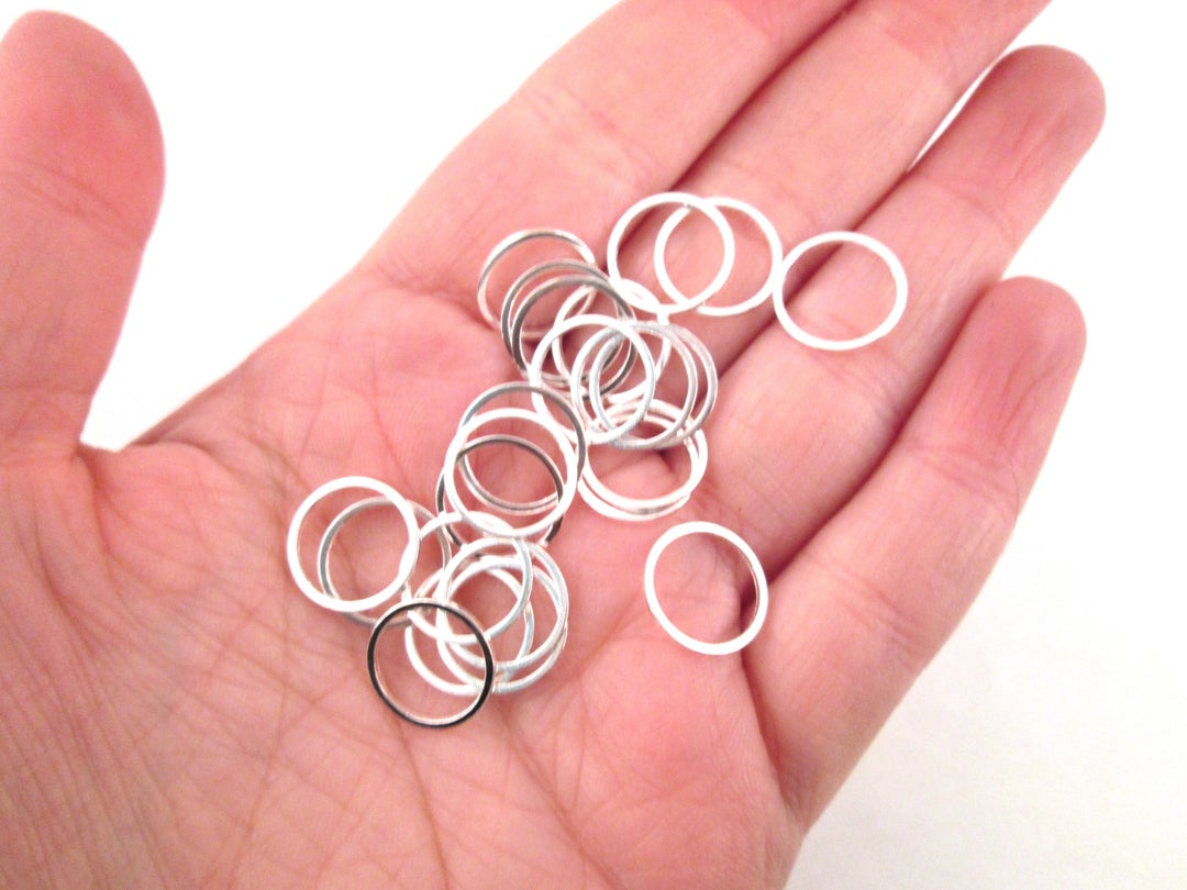 50 Silver Plated 12mm Circle Connectors, Round Linking Ring Pendant ...