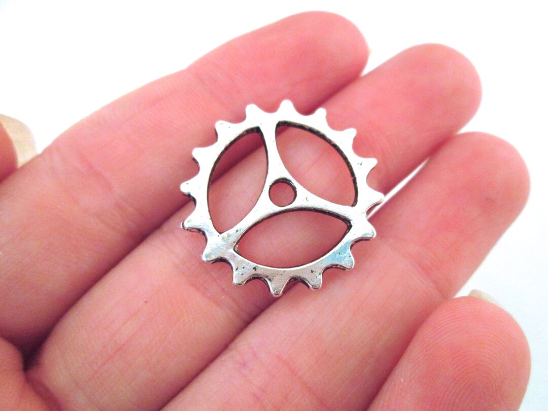 10 22mm Round Silver Gear Connector Component, Connecter Charm, Watch ...
