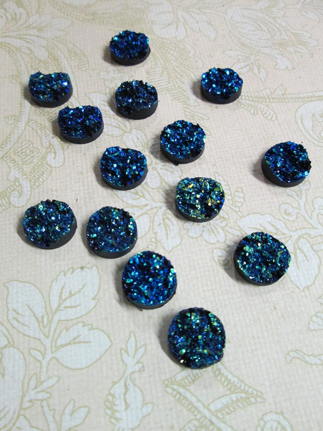 10 Metallic Blue Flatbacked 12mm Round Multicolor Resin Druzy Cabochons ...
