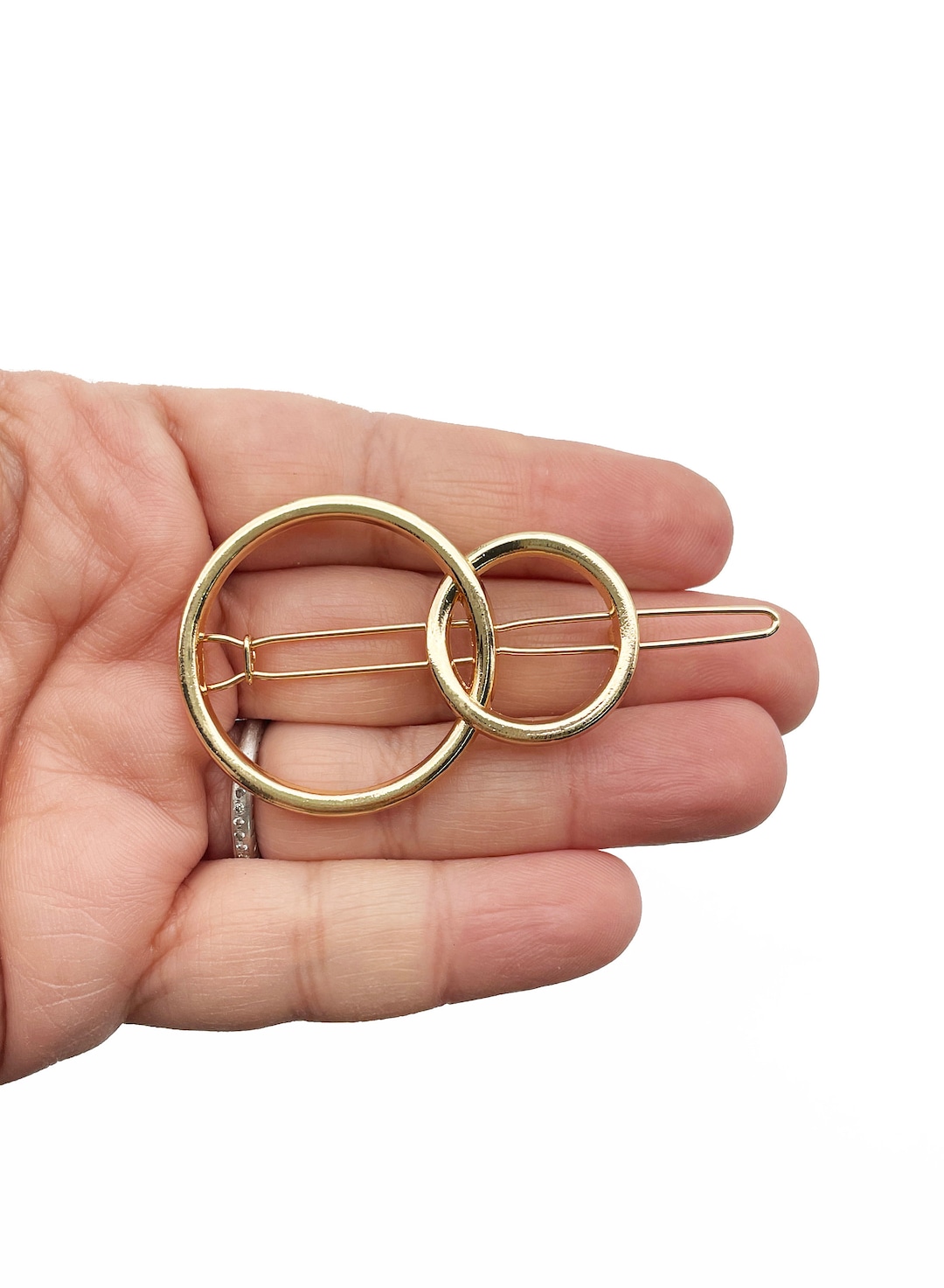 Two Large Gold Tone Round Double Circle Hair Clip Blanks, Open Bezel Uv ...