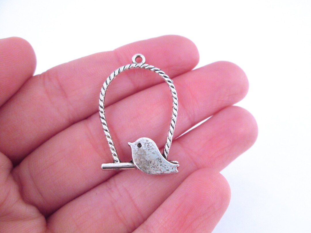 Silver Plated Bird on a Perch Charms Pendants, Pick Your Amount, D220 ...