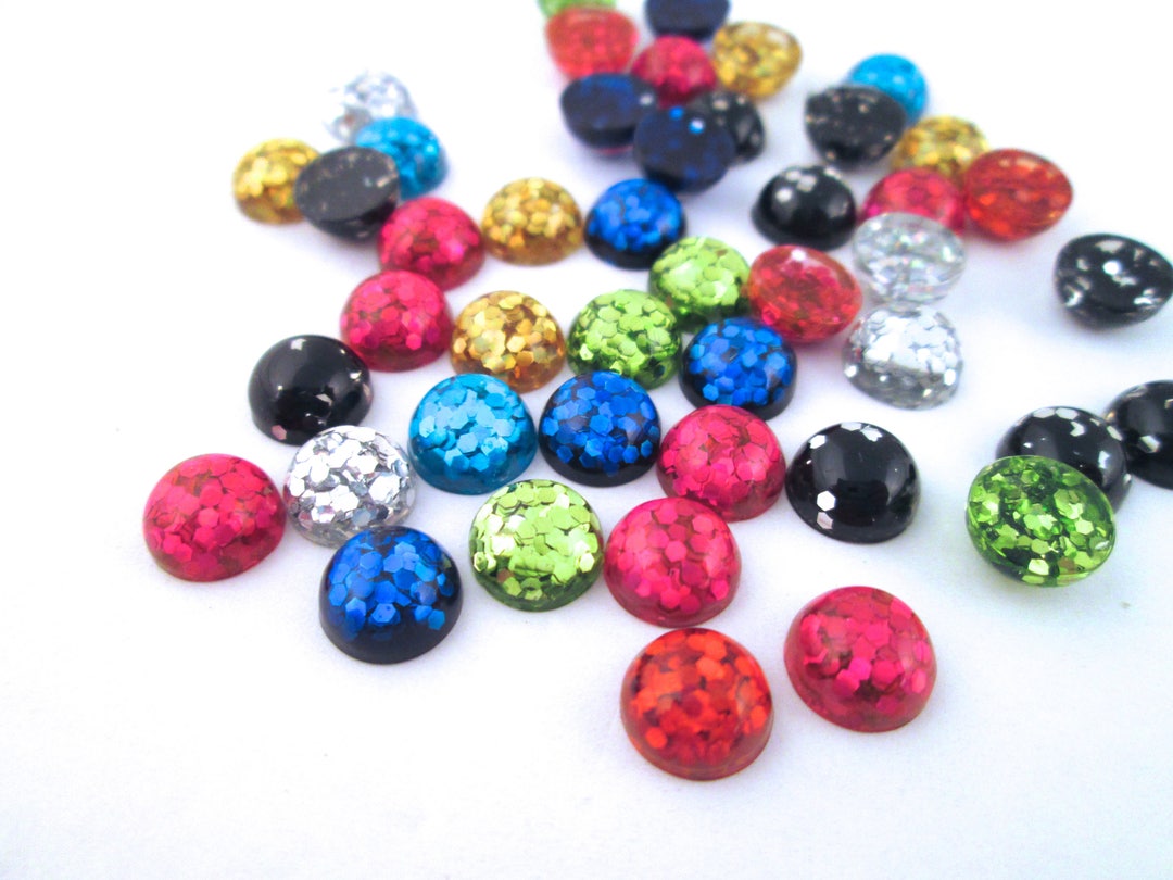 10 Round Flatbacked 8mm Assorted Resin Glitter Cabochons, Flat Backed ...