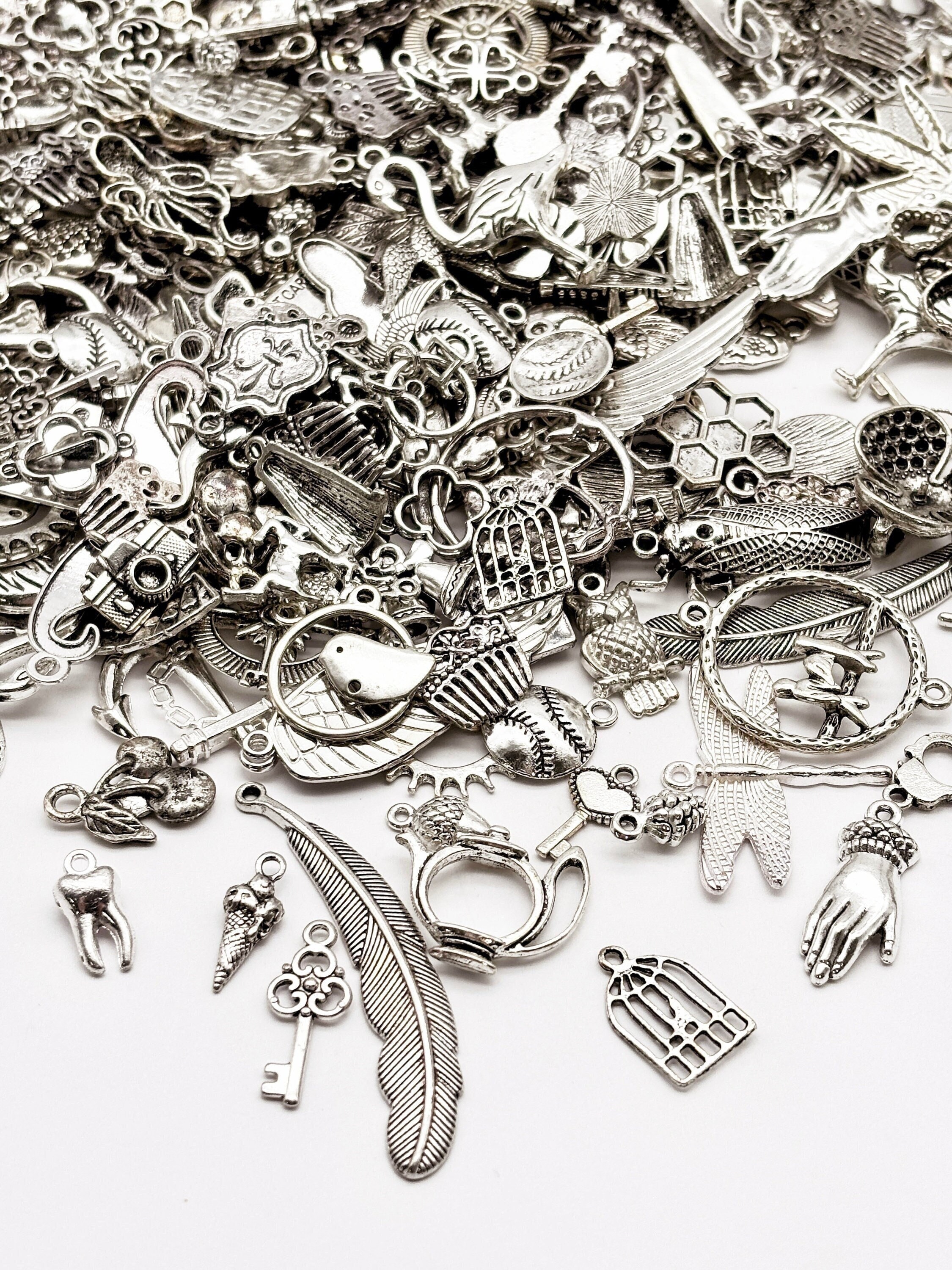 20, 40, or 100 Piece Random Assortment of Bulk Silver Tone Charms, Bulk ...