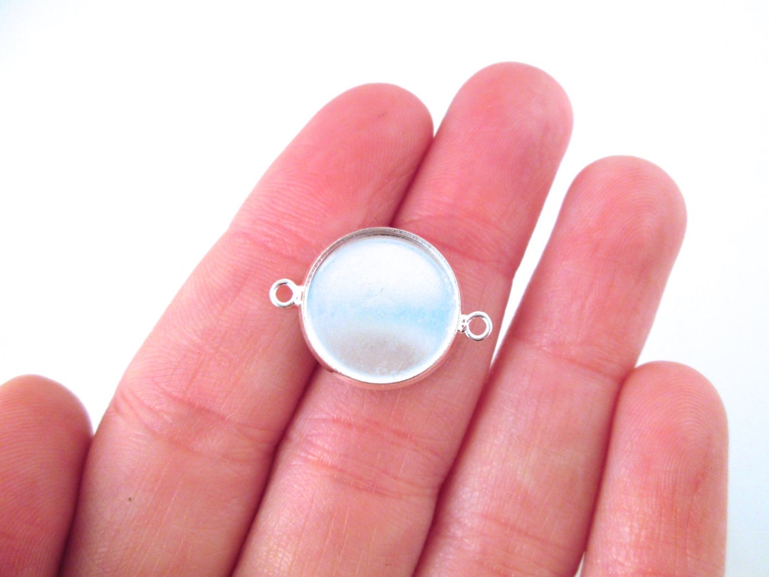 14mm Round Connector Bezel Charm Settings, Silver Plated Connector ...