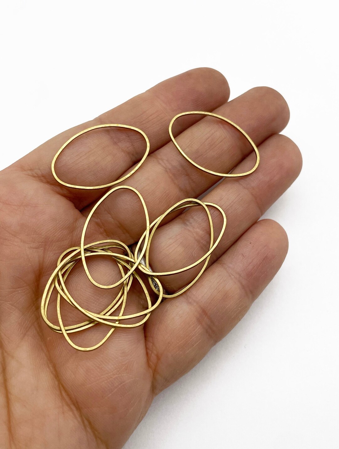 30 Raw Brass 25mm Oval Connector Charms, Bronze Connecter Linking Ring ...