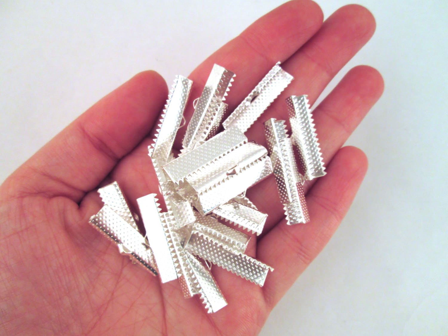 25 Silver Ribbon Crimps, Ribbon Clips, 8x25mm, 1 Inch Ribbon Crimps ...