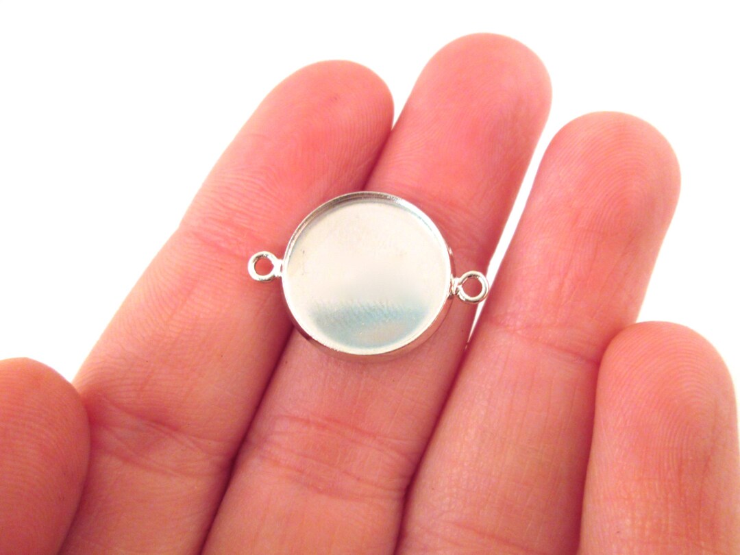 14mm Silver Tone Round Connector Bezel Charm Settings, Platinum Plated ...