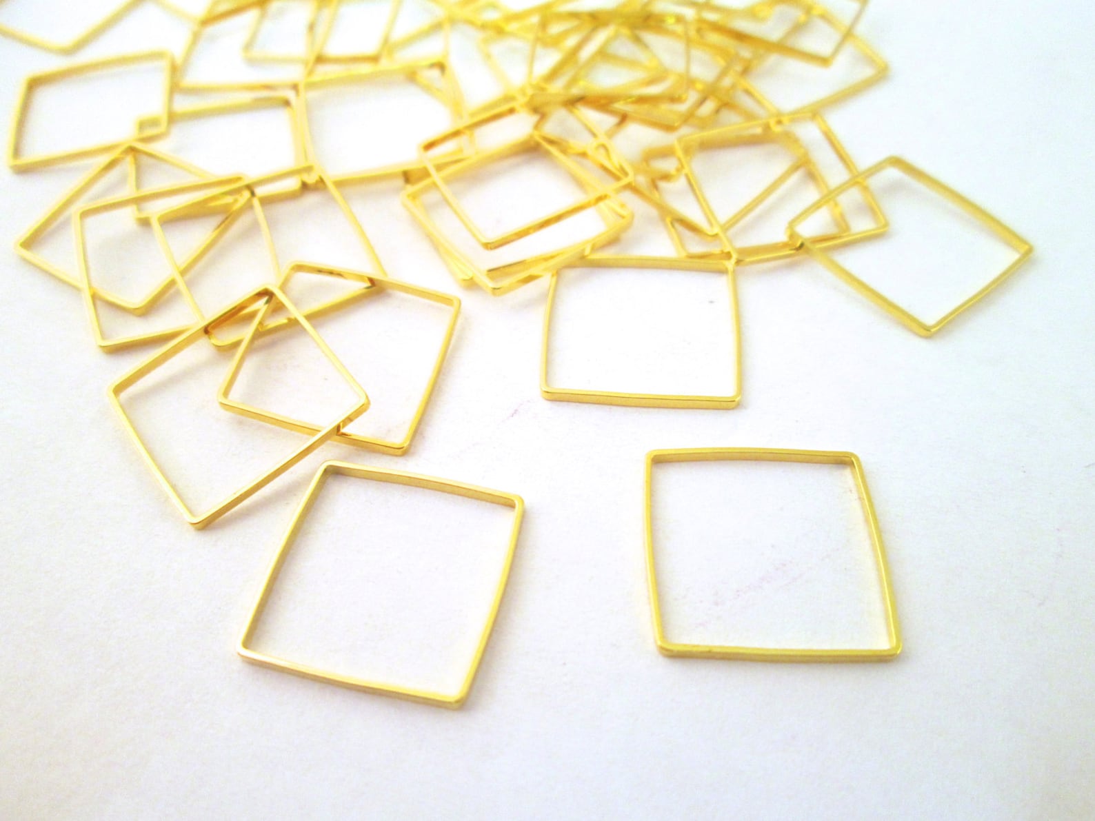20 Gold Plated 15mm Square Connector Pendants, Gold Square Connecter ...