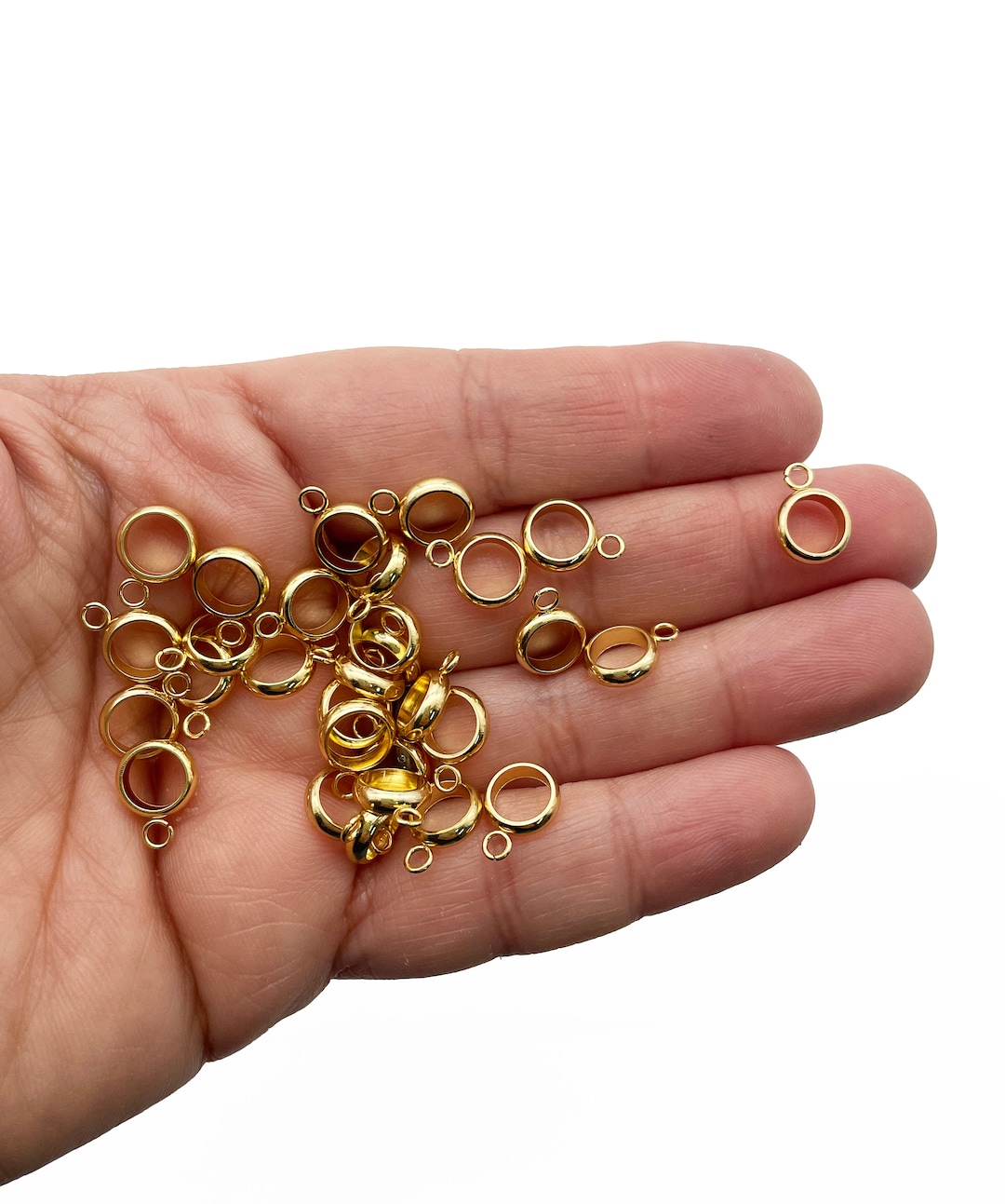 Four 18k Gold Plated Stainless Steel Round Tube or Ring Bail Charms ...