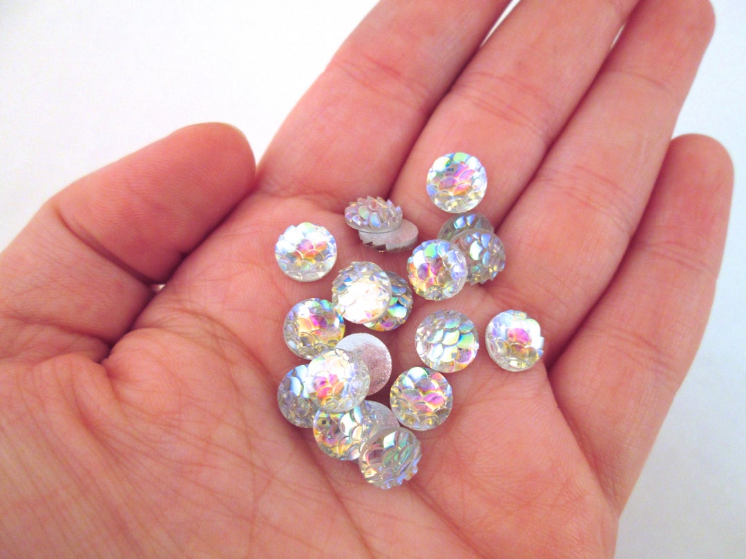 Ten 8mm Round Flatbacked Clear Resin Fish Snake Scale Cabochons, Flat ...