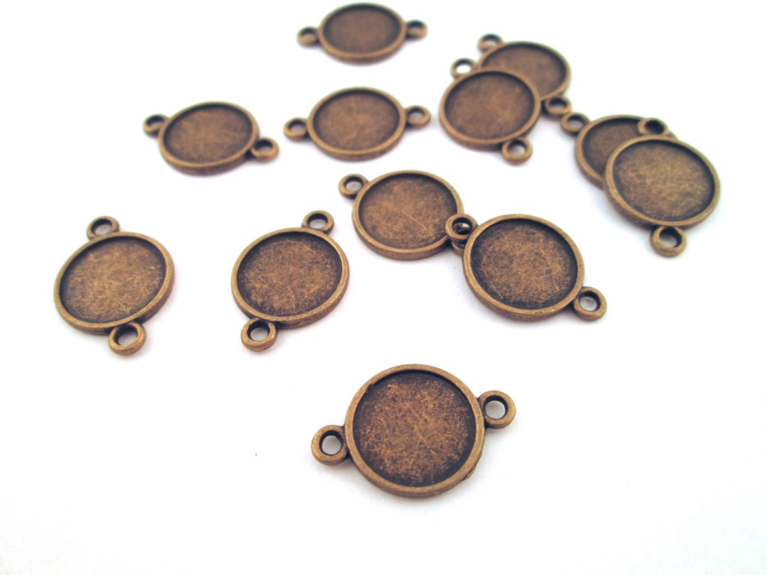 12 Brass Plated 10mm Bezel Connector Settings, Two Loop Connecters ...