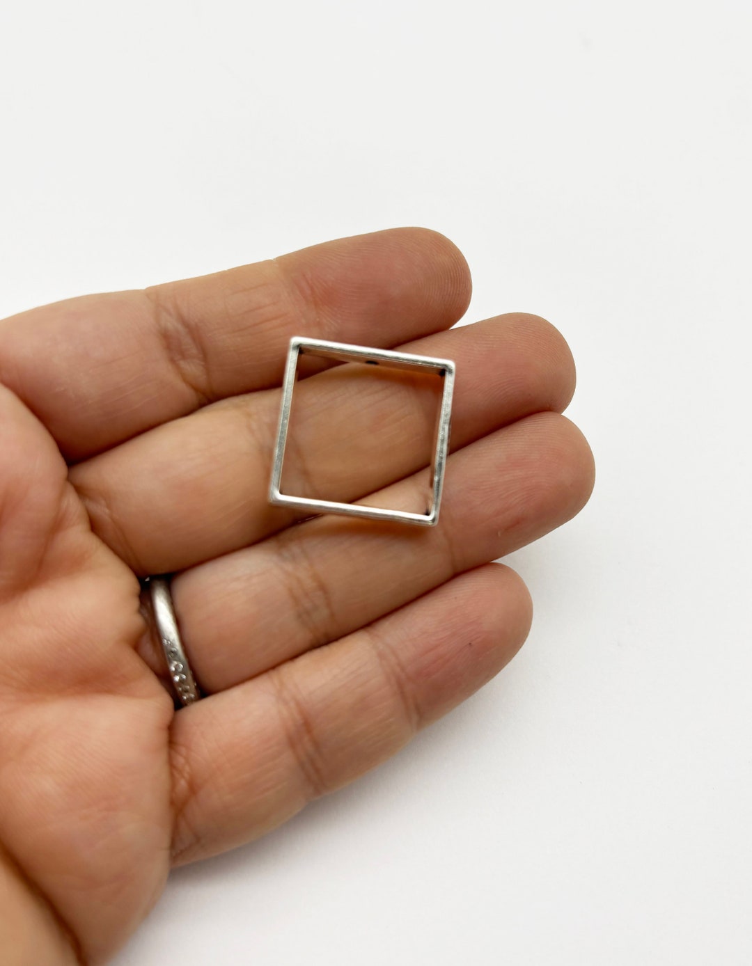 8 Silver Plated 20mm Square Bead Frame Pendants, Open Bezel Silver ...